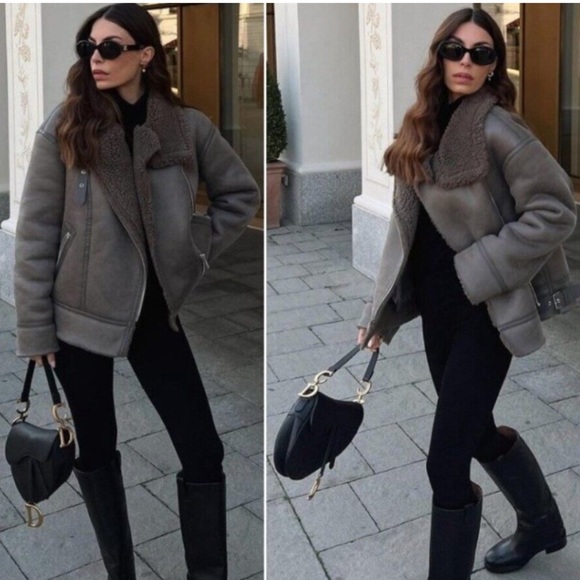 Zara | Jackets & Coats | Zara Faux Leather Shearling Doublefaced Biker ...